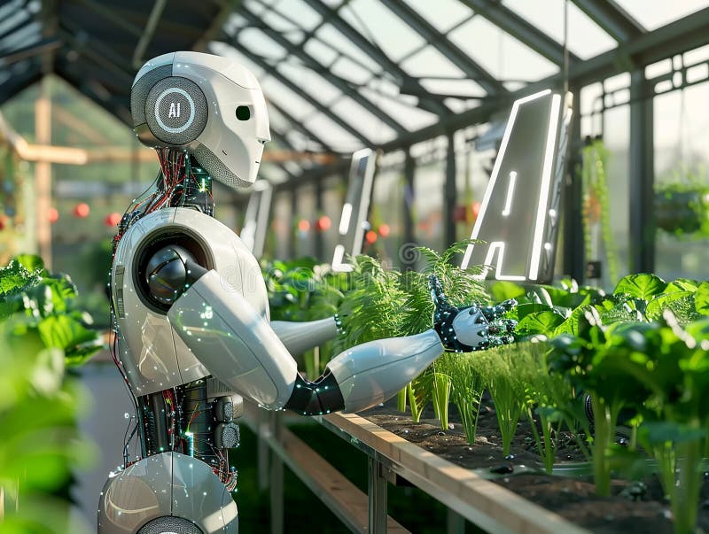 Ai Robot Tending Plants in Greenhouse Stock Illustration - Illustration ...