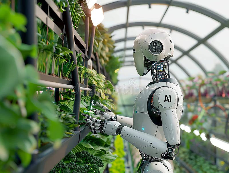 Ai Robot Tending Plants in Greenhouse Stock Illustration - Illustration ...
