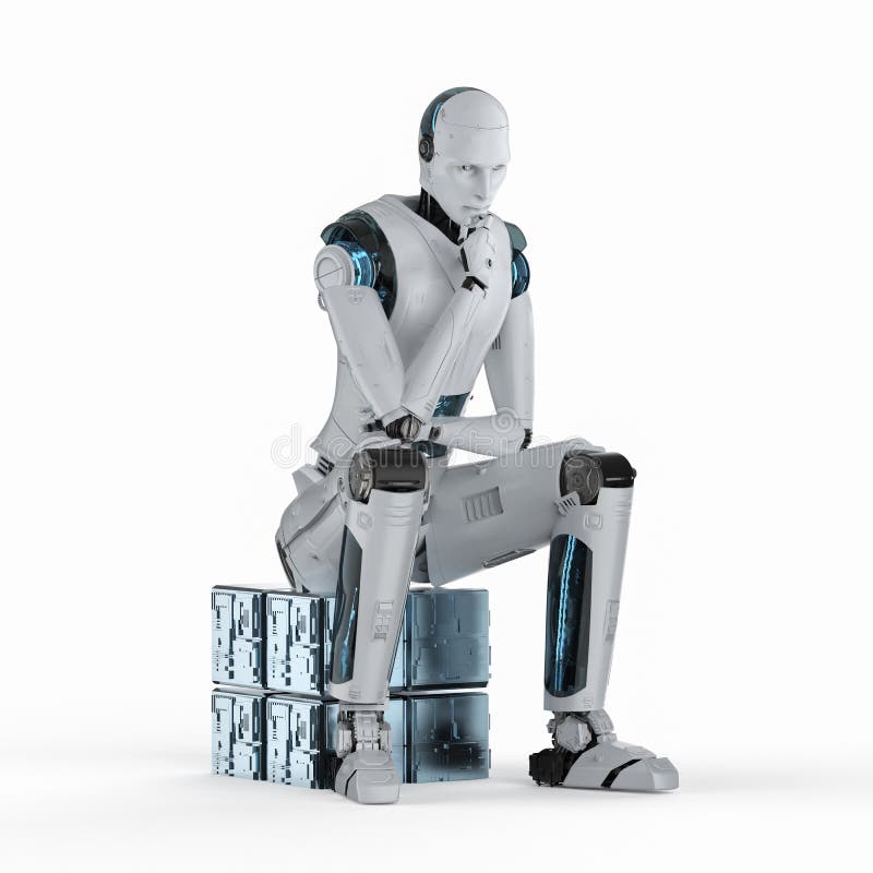 Ai robot think or compute stock illustration. Illustration of rendering ...