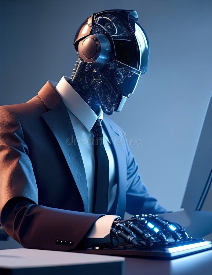 AI Robot Replacing a Human in the Office. - AI Generative Illustration ...