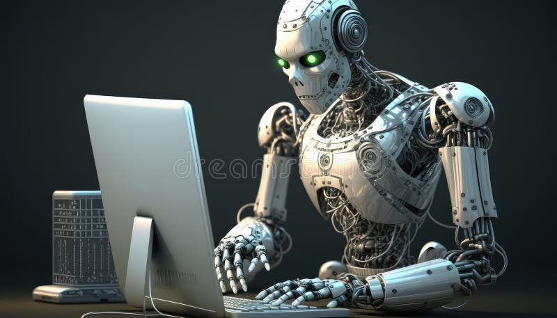 Ai Robot Using Laptop Computer Programmer Coding Stock Image Image Of Digital Interior