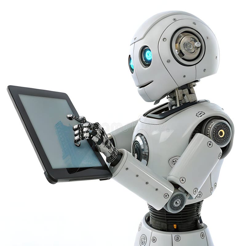 AI Robot Using Tablet stock illustration. Illustration of technology ...