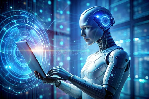 Ai Robot Using Tablet. Technology Smart Robot Science and Artificial ...