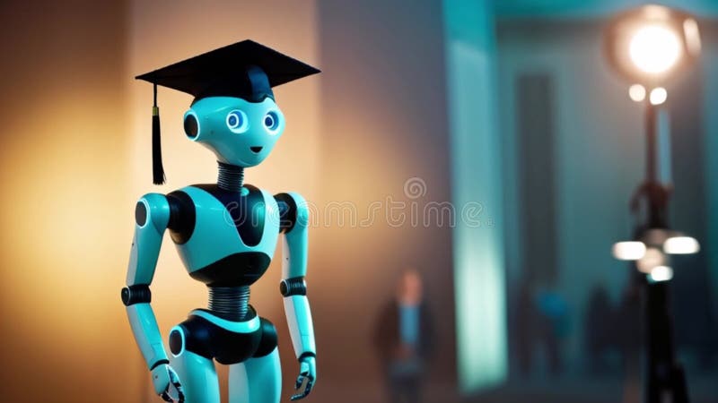 AI Robot Wearing a Graduate Cap Graduated from University, Artificial ...