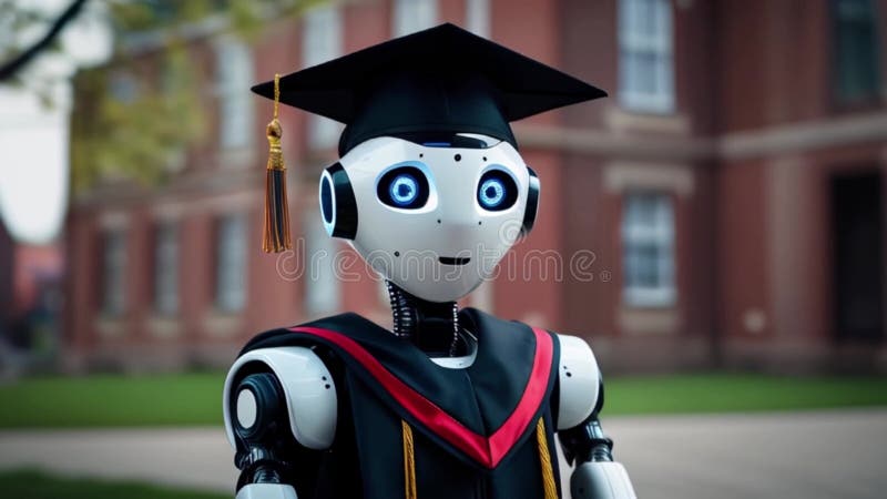 AI Robot Wearing a Graduate Cap Graduated from University, Artificial ...