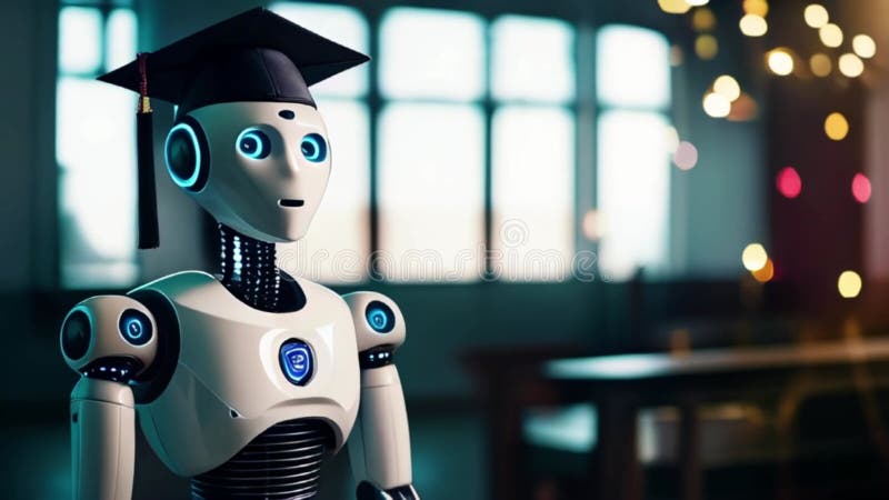 AI Robot Wearing a Graduate Cap Graduated from University, Artificial ...