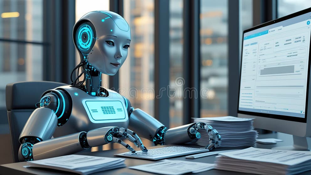 AI Robot at Work stock illustration. Illustration of advanced - 371365620