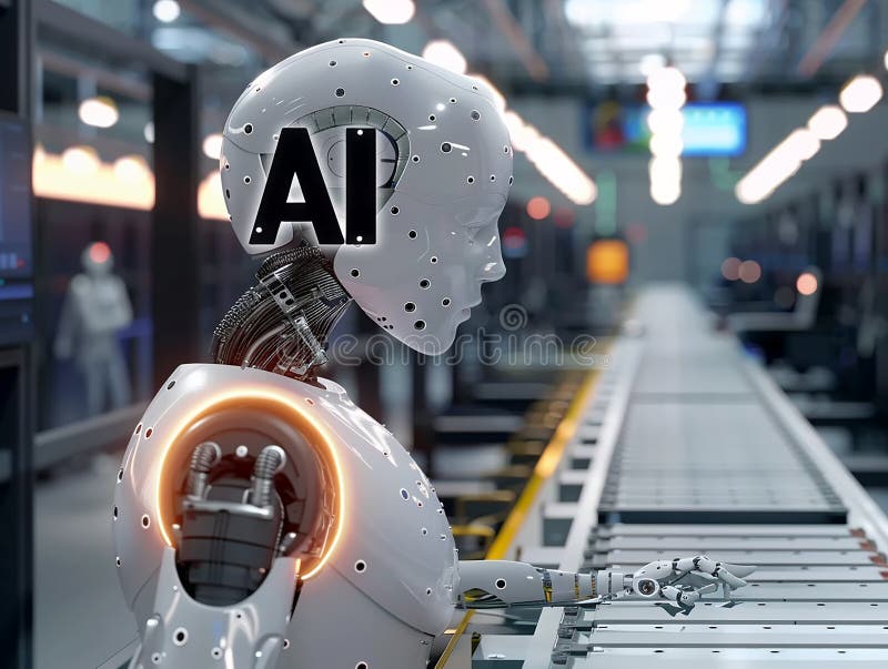Ai Robot Working on Assembly Line Stock Illustration - Illustration of ...