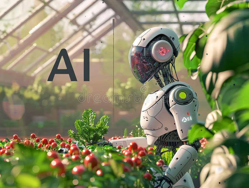 Ai Robot Working in a Greenhouse Stock Illustration - Illustration of ...