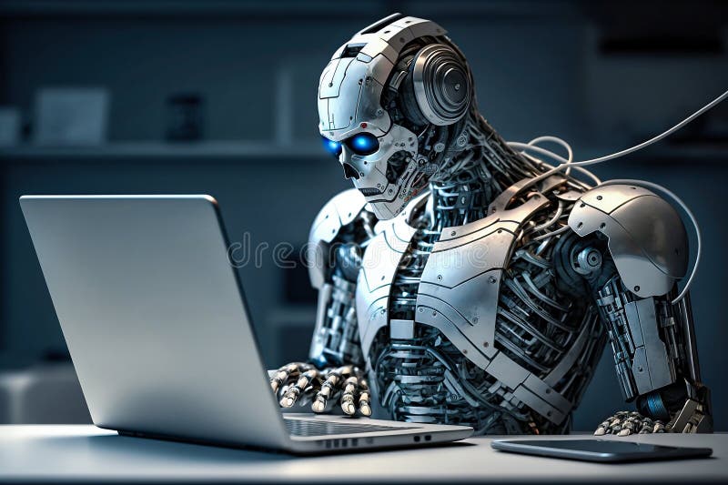 Ai Robot Working on Laptop. Generative AI Stock Illustration ...