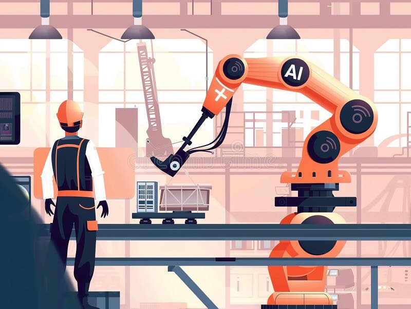 Ai Robot Working in Modern Factory Stock Illustration - Illustration of ...