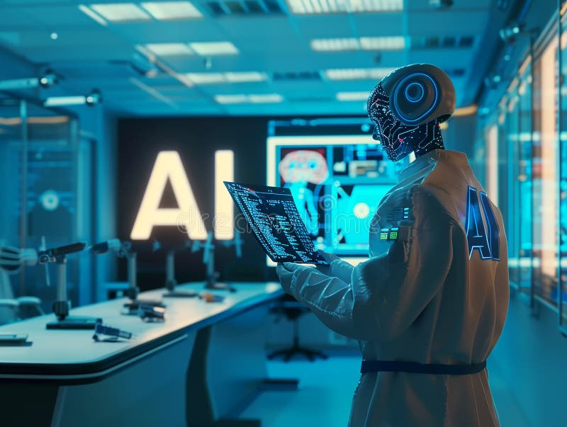 Ai Robot Working in a Modern Lab Stock Illustration - Illustration of ...