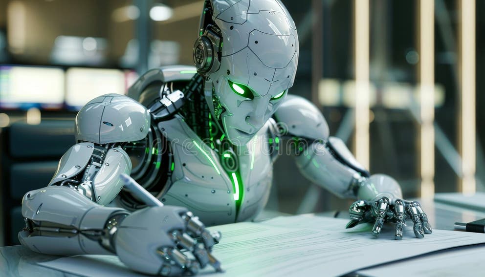 AI Robot Writing on Paper with Pencil, Concept of Artificial ...