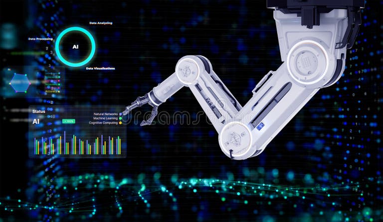 Ai Robotic Arm with Virtual Graphic Display Stock Illustration ...