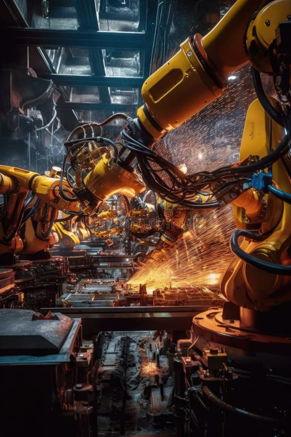 Ai Robotic Arm Working on Complex Machinery Stock Illustration ...