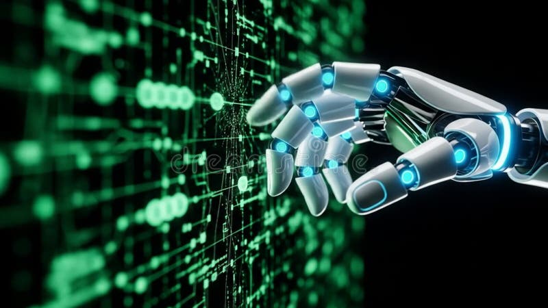 AI Robotic Hand Interacting with Data Stock Footage - Video of processing, robotic: 383139098