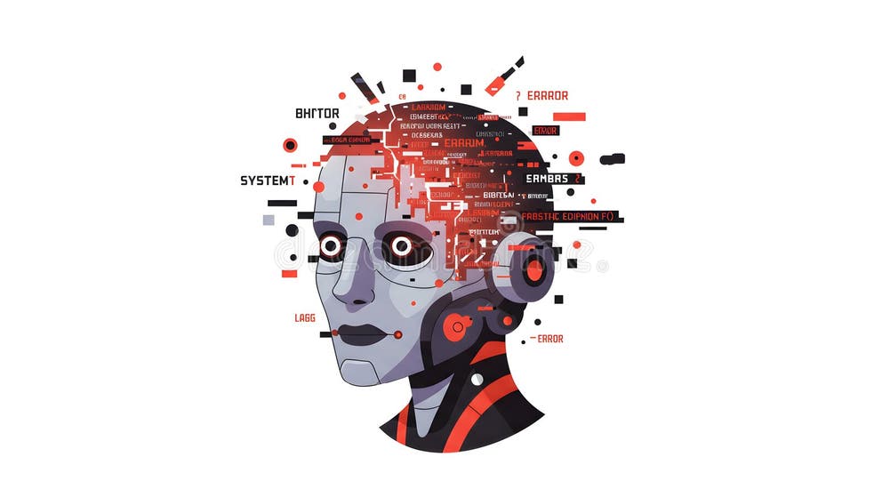 AI Robotic Head: System Error Stock Illustration - Illustration of ...