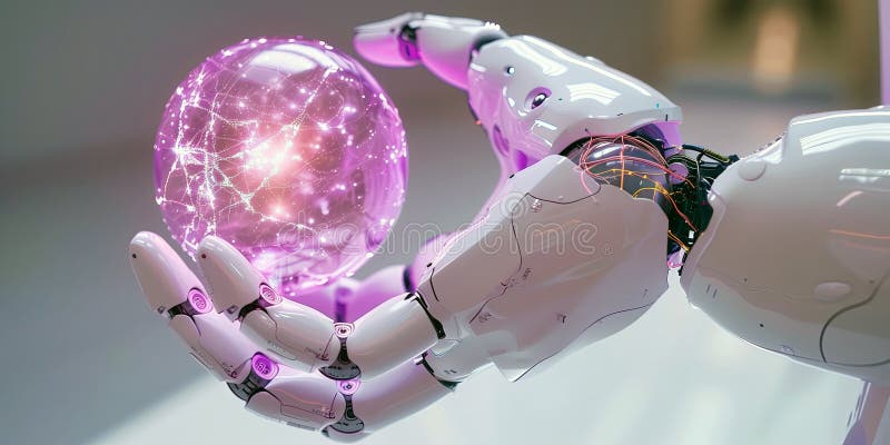 Ai Robotic White Hand Holding an Energy Ball Stock Illustration ...