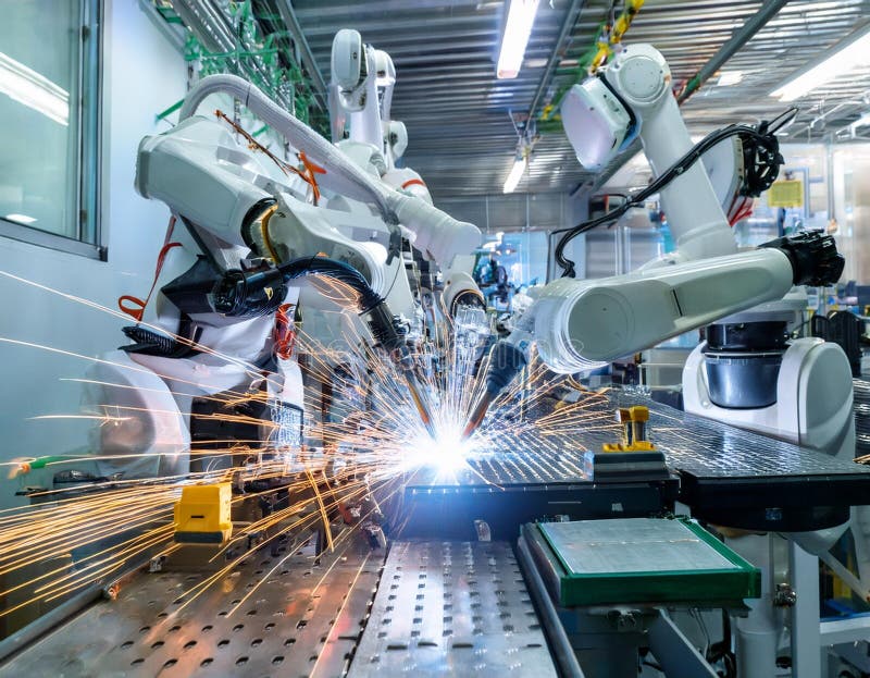 AI Robots and Androids Work with Many Tools in Manufacturing and Assembly Stock Illustration ...