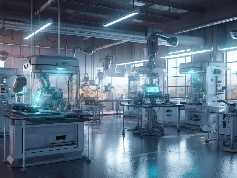 AI Robots Conduct Futuristic Scientific Experiments Stock Illustration ...