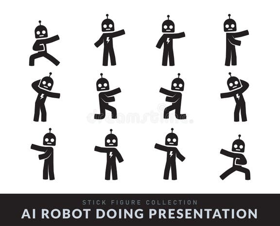 AI Robots in Presentation Poses. Various Pose of Stick Figure Stock ...