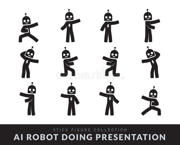 AI Robots in Presentation Poses. Various Pose of Stick Figure Stock ...