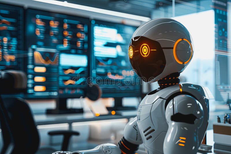 Ai Robots With Screens Displaying Real Time Data Analysis And Learning