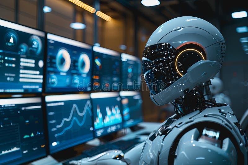 Ai Robots With Screens Displaying Real Time Data Analysis And Learning