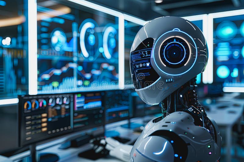 Ai Robots With Screens Displaying Real Time Data Analysis And Learning
