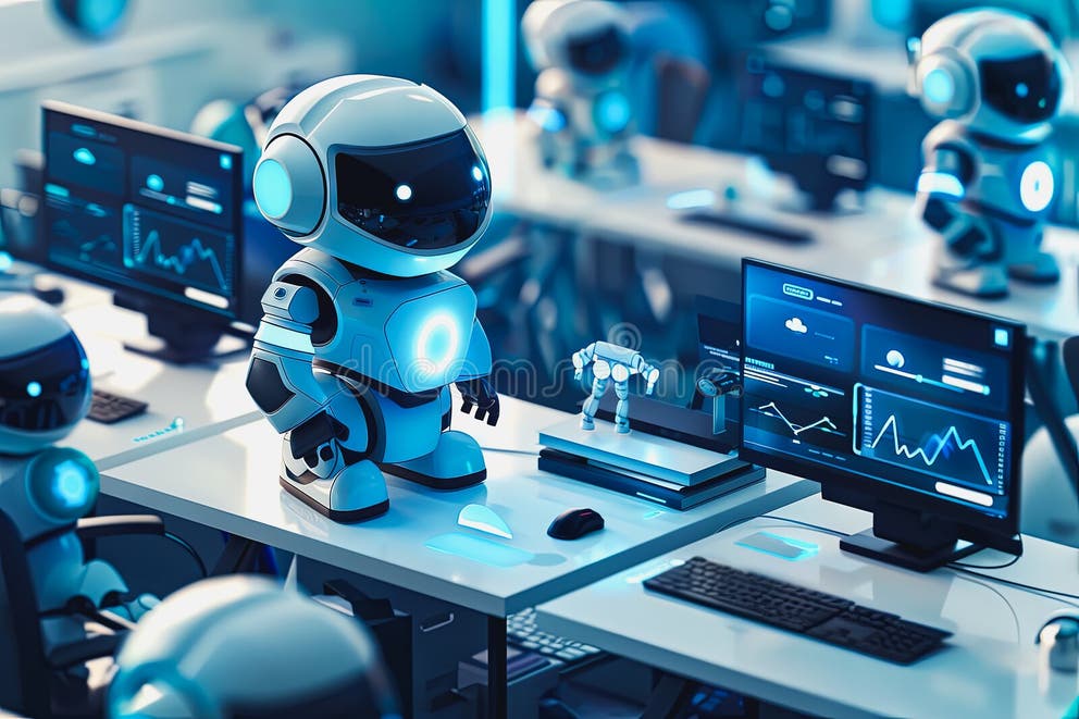 Ai Robots With Screens Displaying Real Time Data Analysis And Learning
