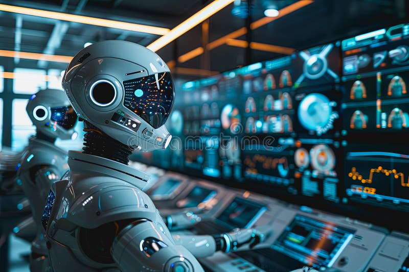 Ai Robots With Screens Displaying Real Time Data Analysis And Learning
