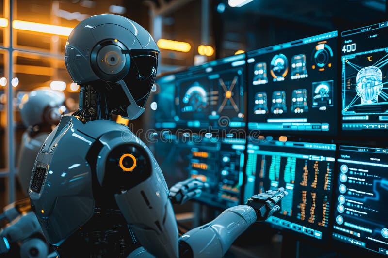 Ai Robots With Screens Displaying Real Time Data Analysis And Learning