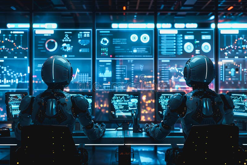 AI Robots with Screens Displaying Real Time Data Analysis and Learning ...