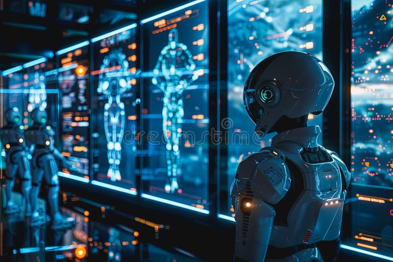 Ai Robots With Screens Displaying Real Time Data Analysis And Learning