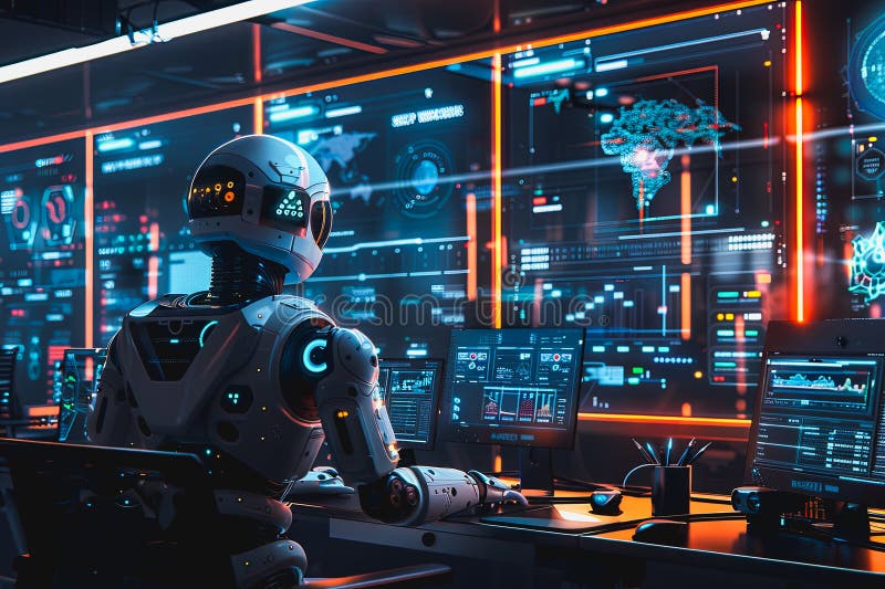 Ai Robots With Screens Displaying Real Time Data Analysis And Learning