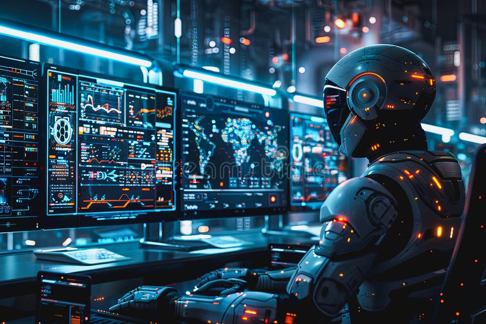 AI Robots with Screens Displaying Real Time Data Analysis and Learning ...