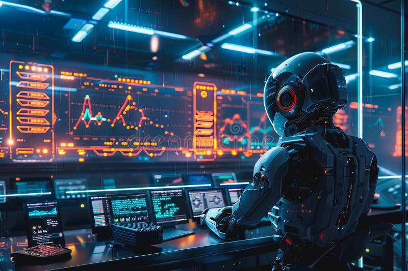 AI Robots with Screens Displaying Real Time Data Analysis and Learning ...
