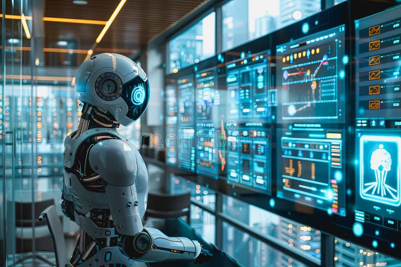 AI Robots with Screens Displaying Real Time Data Analysis and Learning ...