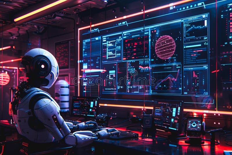 AI Robots with Screens Displaying Real Time Data Analysis and Learning ...