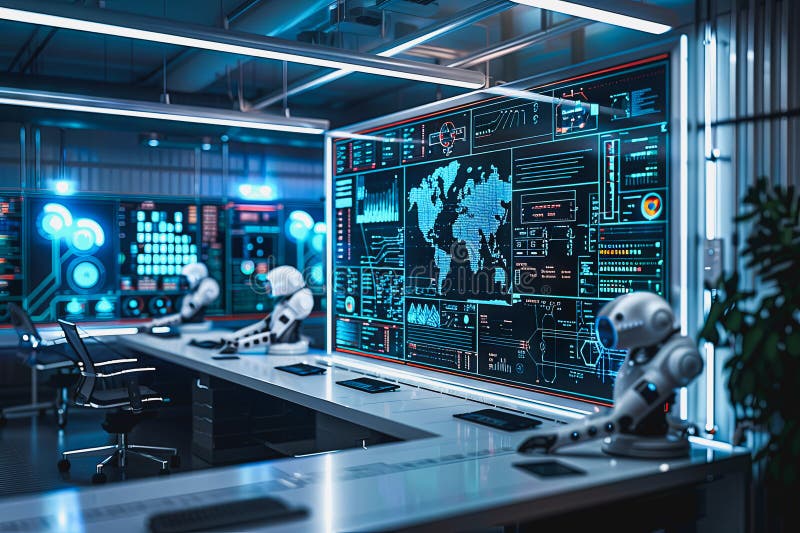 AI Robots with Screens Displaying Real Time Data Analysis and Learning ...