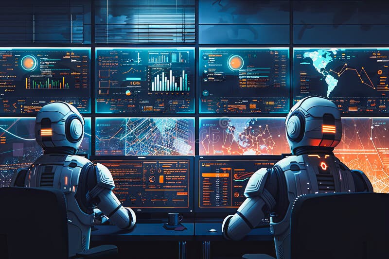 AI Robots with Screens Displaying Real Time Data Analysis and Learning ...