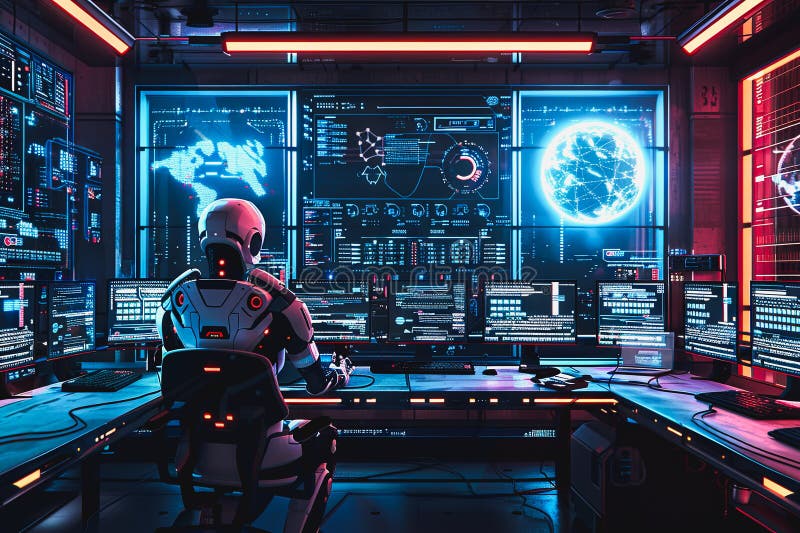 Ai Robots With Screens Displaying Real Time Data Analysis And Learning