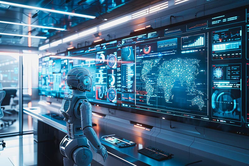 AI Robots with Screens Displaying Real Time Data Analysis and Learning ...