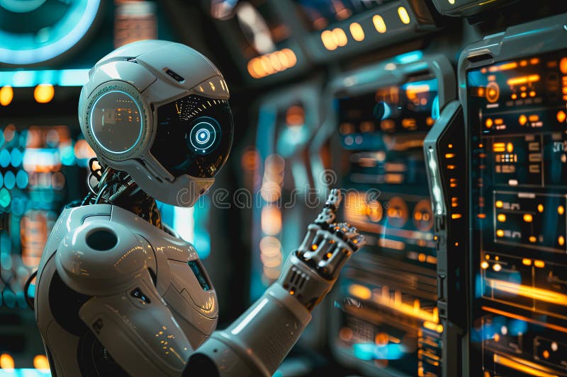 AI Robots with Screens Displaying Real Time Data Analysis and Learning Big Data in the World ...