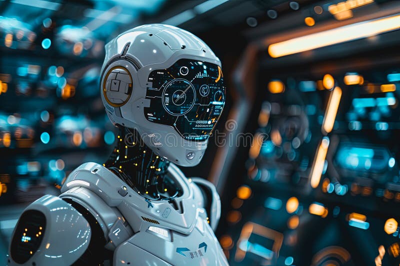 AI Robots with Screens Displaying Real Time Data Analysis and Learning Big Data in the World ...