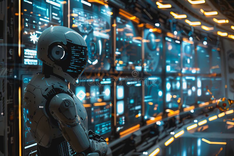 AI Robots with Screens Displaying Real Time Data Analysis and Learning ...