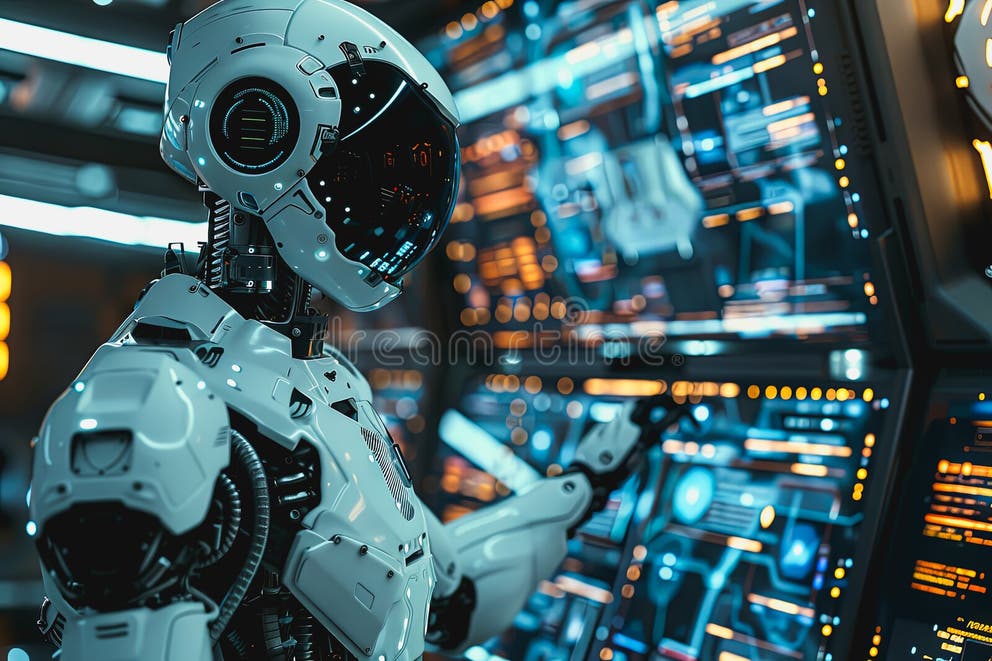 AI Robots with Screens Displaying Real Time Data Analysis and Learning ...