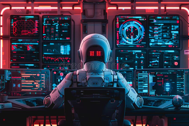 AI Robots with Screens Displaying Real Time Data Analysis and Learning ...