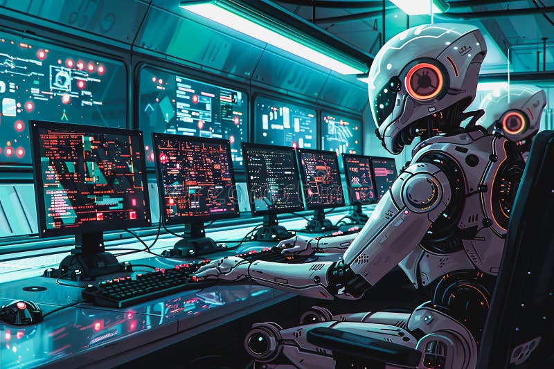 AI Robots with Screens Displaying Real Time Data Analysis and Learning ...