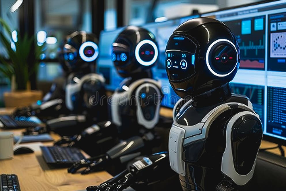 AI Robots with Screens Displaying Real Time Data Analysis and Learning ...